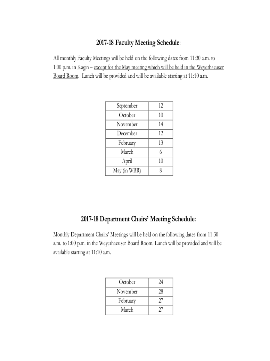 Meeting Schedule Examples - 14+ in Editable PDF | MS Word | Pages ...