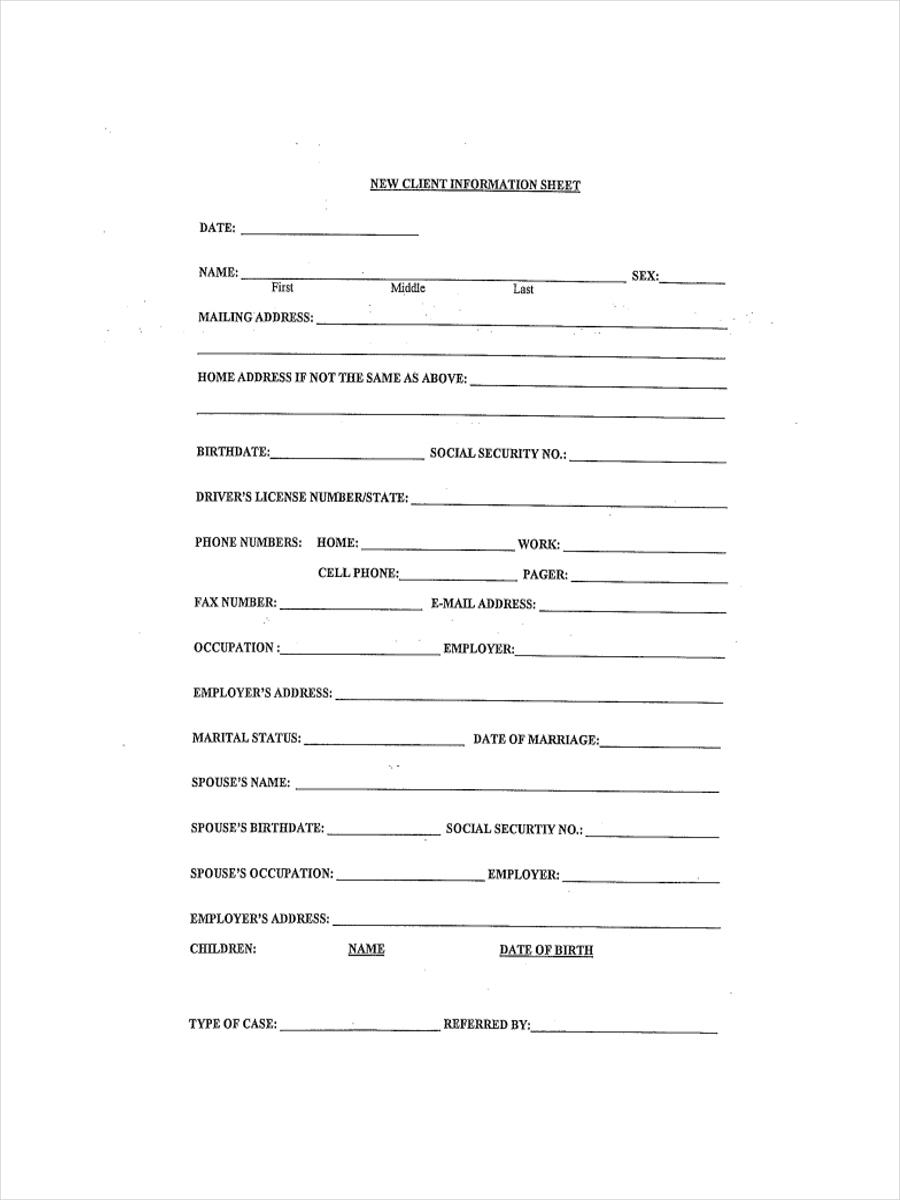 Client Information Sheet - 16+ Examples, Format, Pdf | Examples