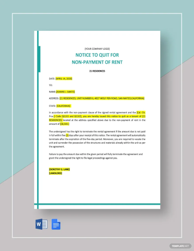 Notice to Quit - 14+ Examples, Format, Pdf | Examples
