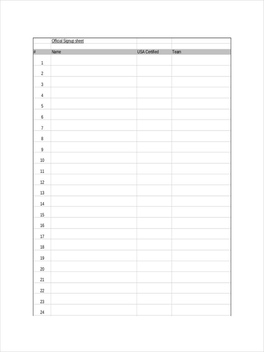 Printable Sign Up Form