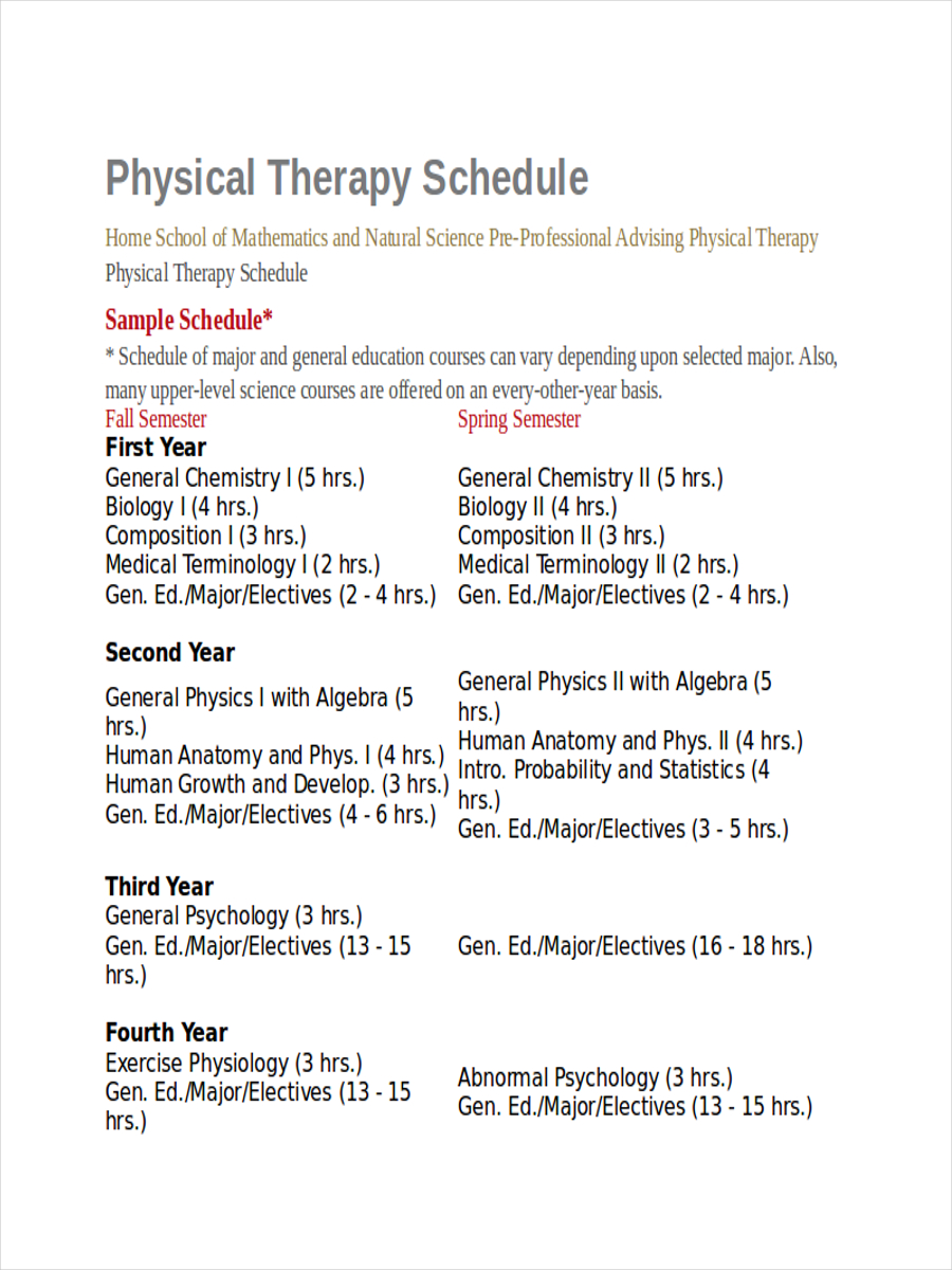 Therapy Schedule - 7+ Examples, Format, Pdf | Examples