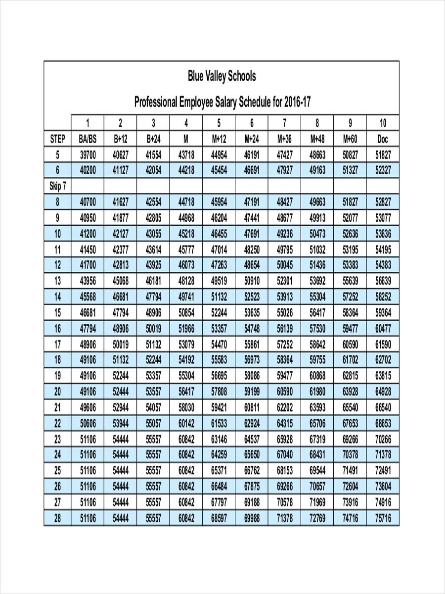 Salary Schedule 9 Examples Format Pdf Examples