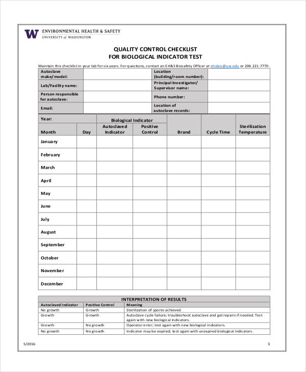 Quality Control Check Sheet Template DocTemplates