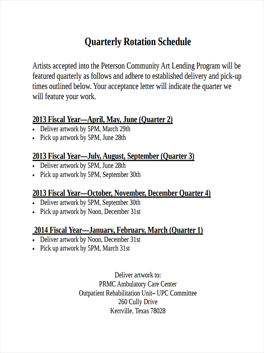 Rotation Schedule - 6+ Examples, Format, Pdf | Examples