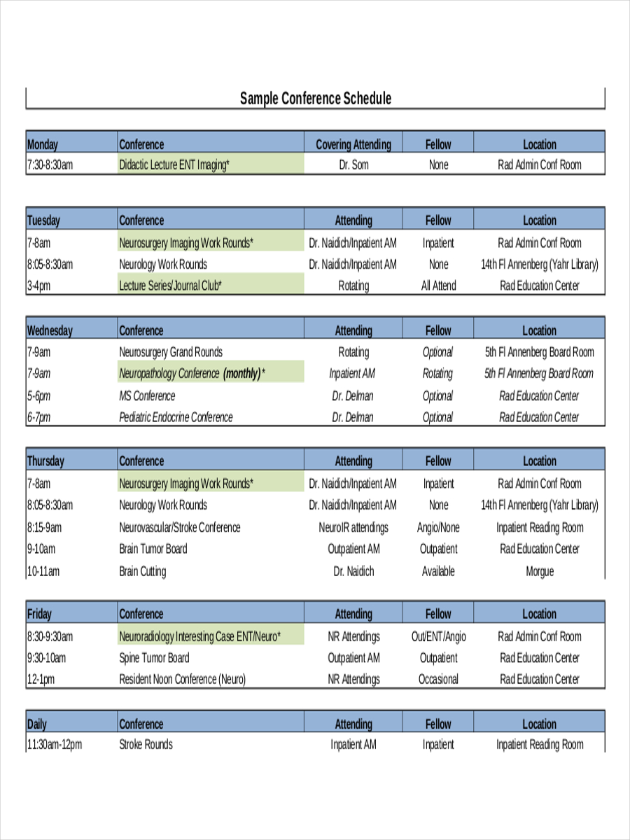Conference Schedule Examples 10 Samples In PDF DOC Google Docs Google Sheets Excel 