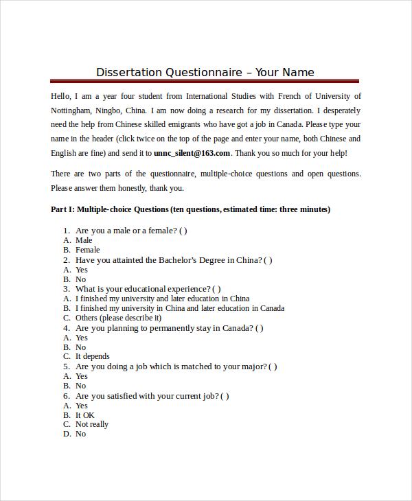 Dissertation ionnaire 8 Examples Format Pdf Examples