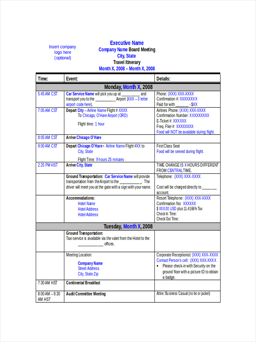 Travel Schedule Examples - 6+ in Google Docs | Pages | PDF | MS Word ...