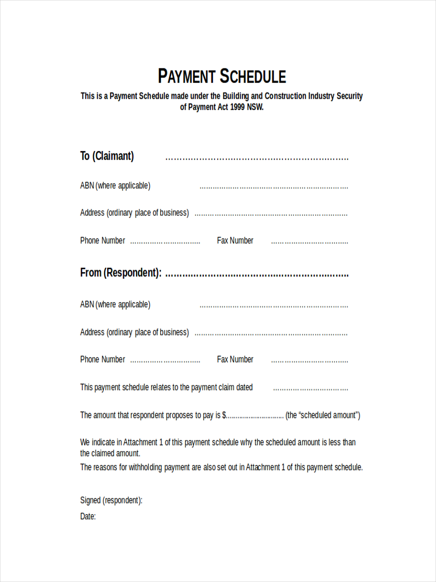 Payment Schedule Examples 18 Samples In Google Docs Google Sheets Excel Word Numbers 
