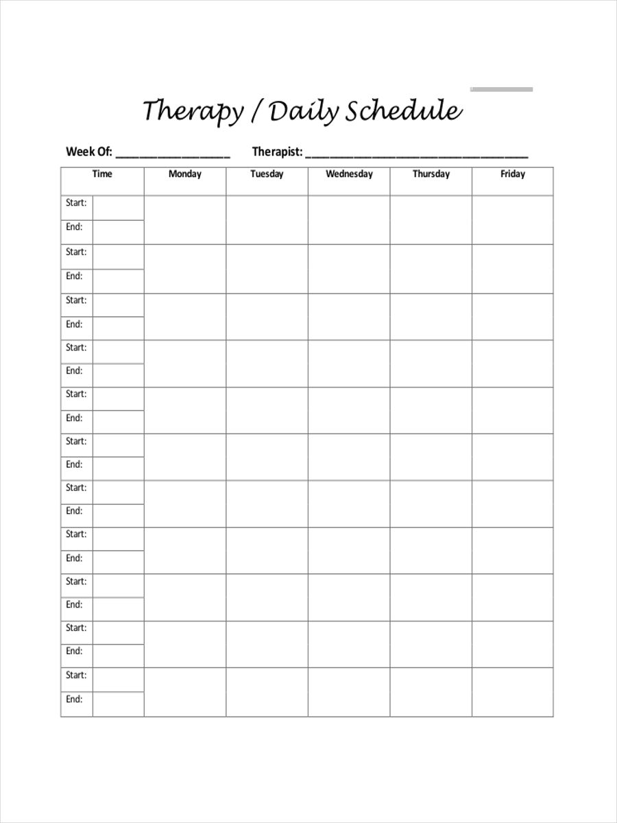Therapy Schedule - 7+ Examples, Format, Pdf | Examples