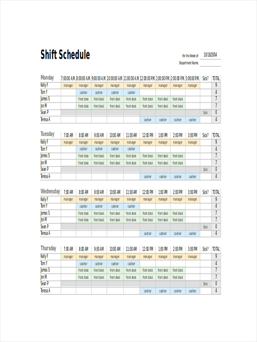 16 Shift Schedule Examples In PDF Google Docs Google Sheets Excel MS Word Numbers 
