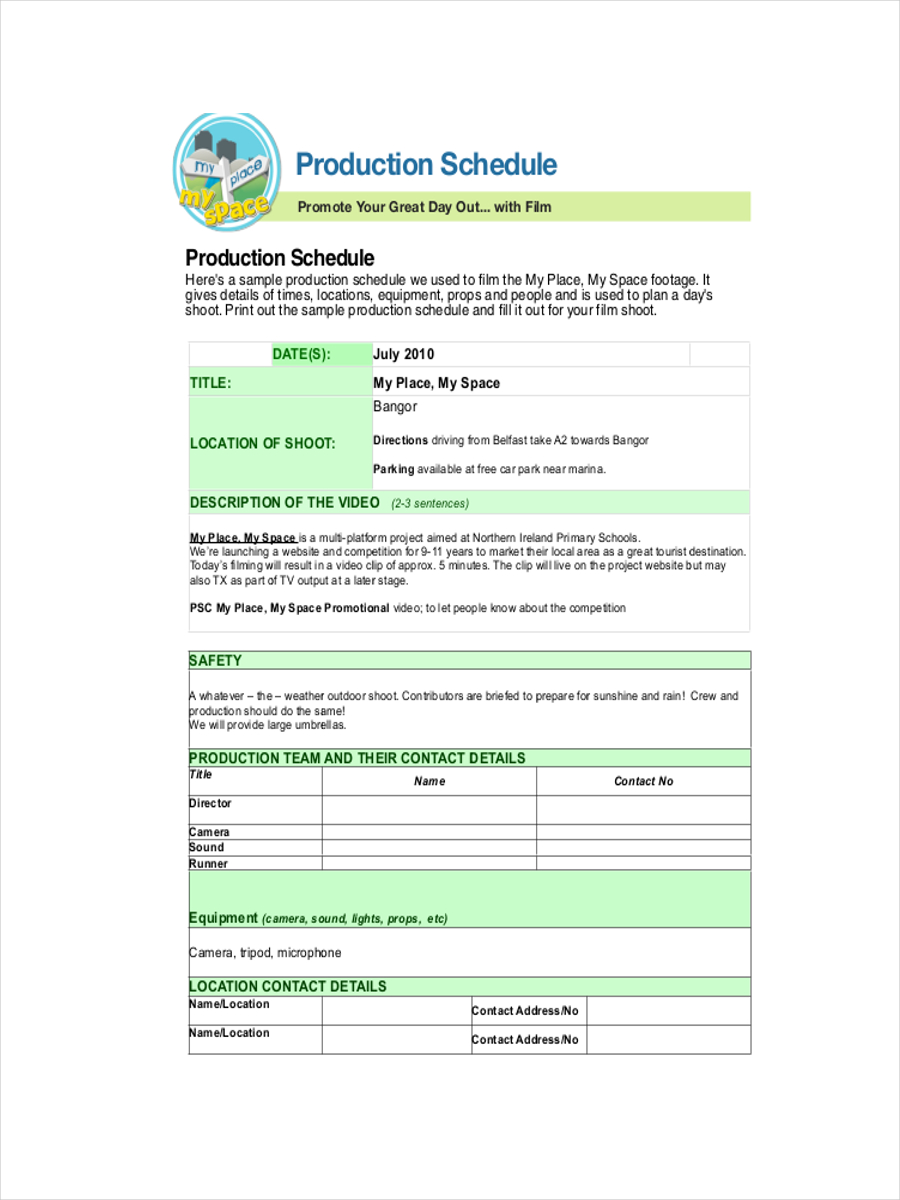 Production Schedule - 10+ Examples, Format, Pdf | Examples