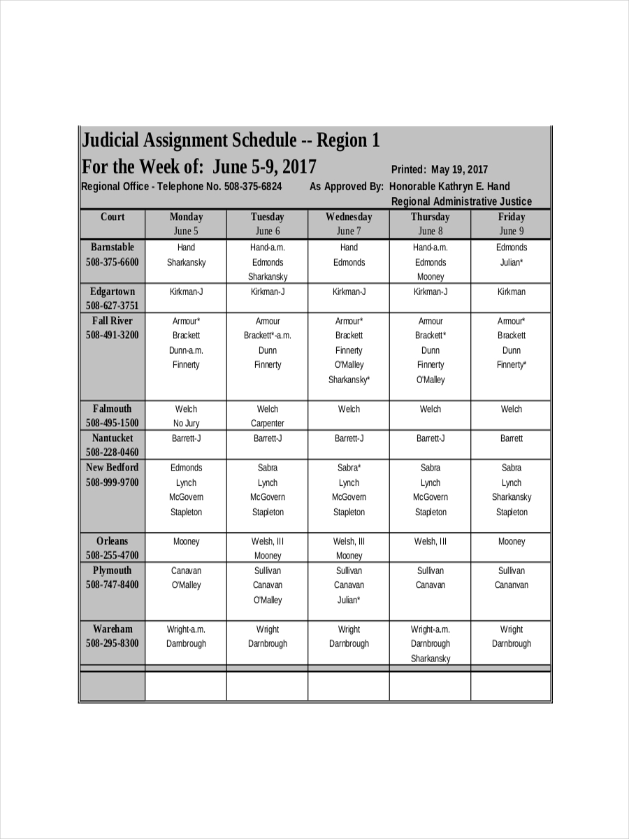 Assignment Schedule - 8+ Examples, Format, Pdf | Examples
