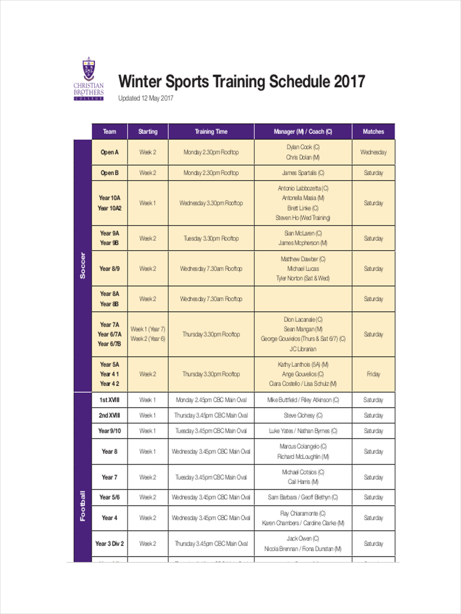Printable Sports Schedules