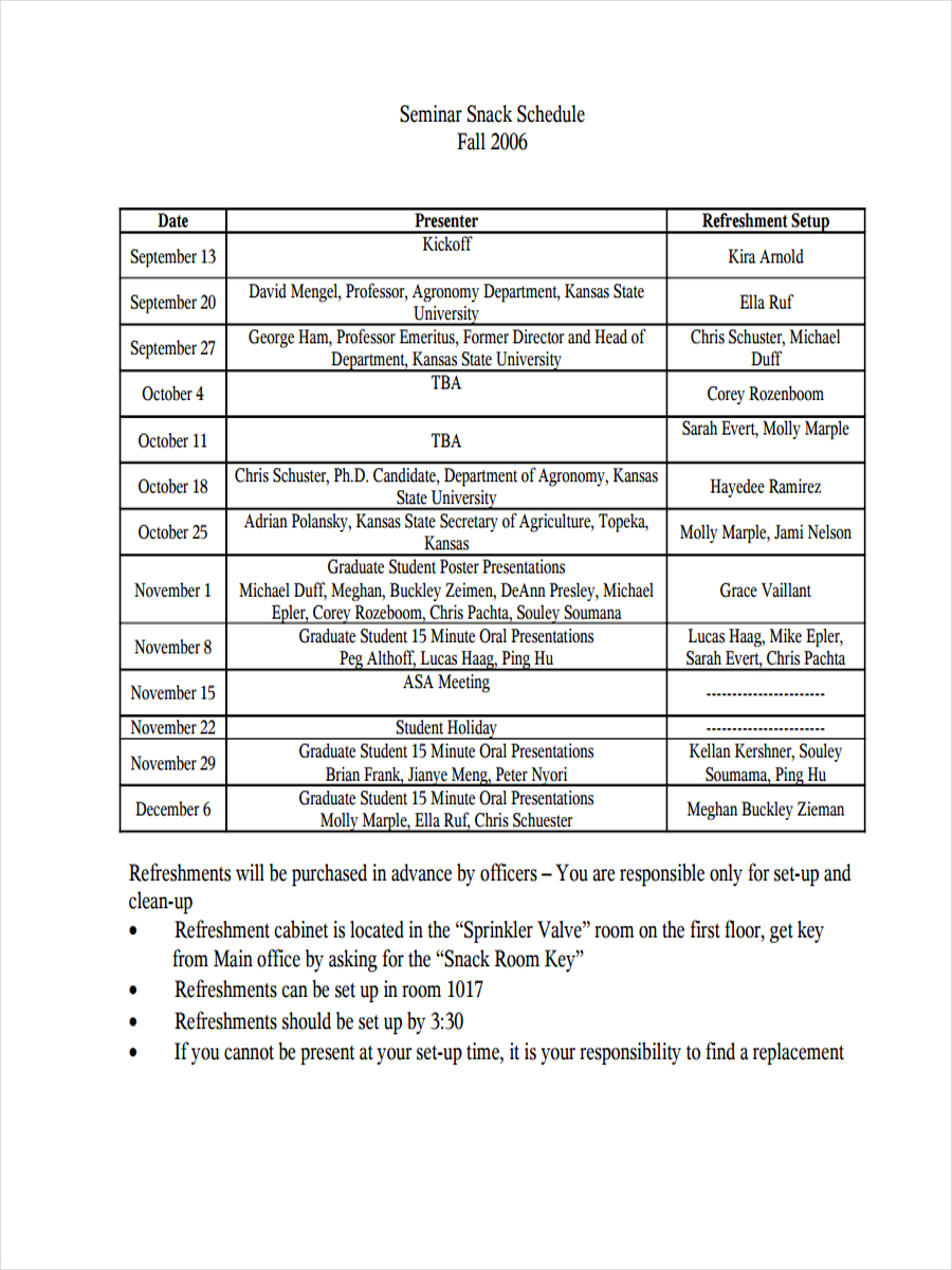 Snack Schedule - 8+ Examples, Format, Pdf | Examples