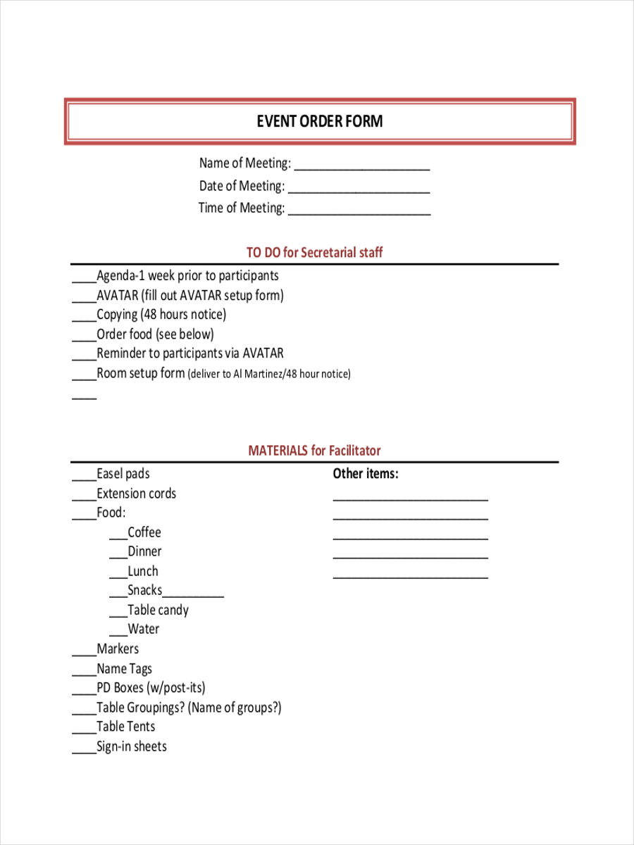 Event Order - 8+ Examples, Format, Pdf | Examples