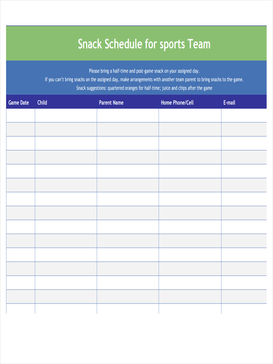 Snack Schedule - 8+ Examples, Format, Pdf | Examples