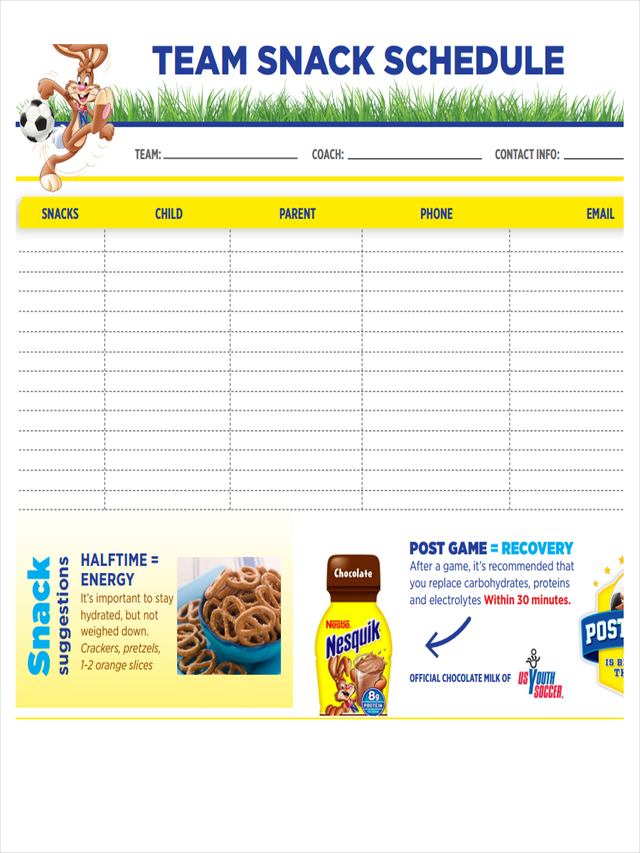 Printable Snack Schedule Template Printable Templates