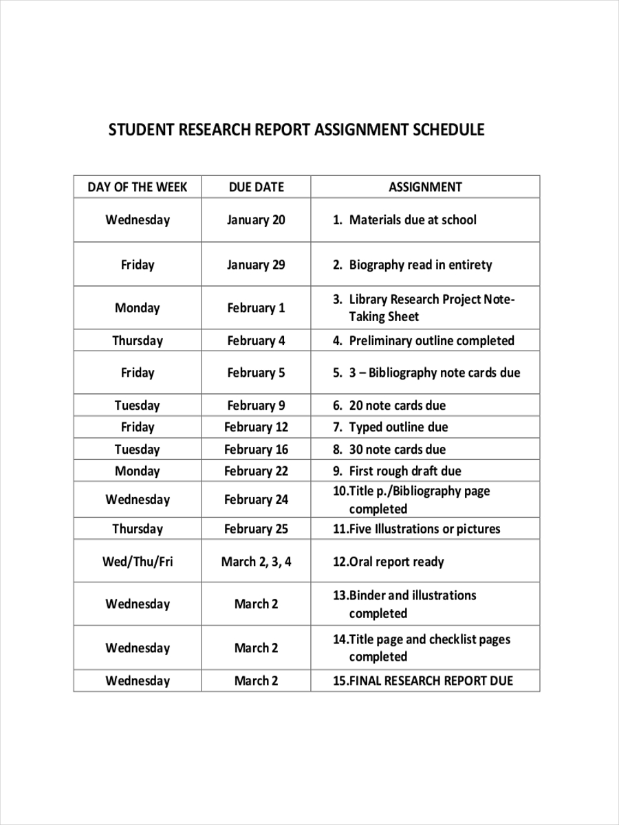 Assignment Schedule - 8+ Examples, Format, Pdf | Examples