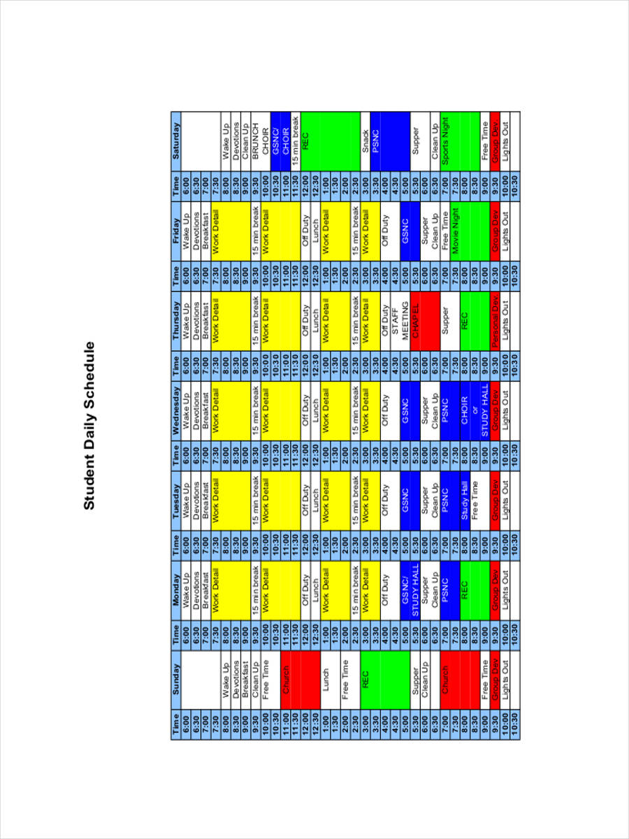 Student Schedule Examples 9 In PDF Google Docs MS Word Pages 