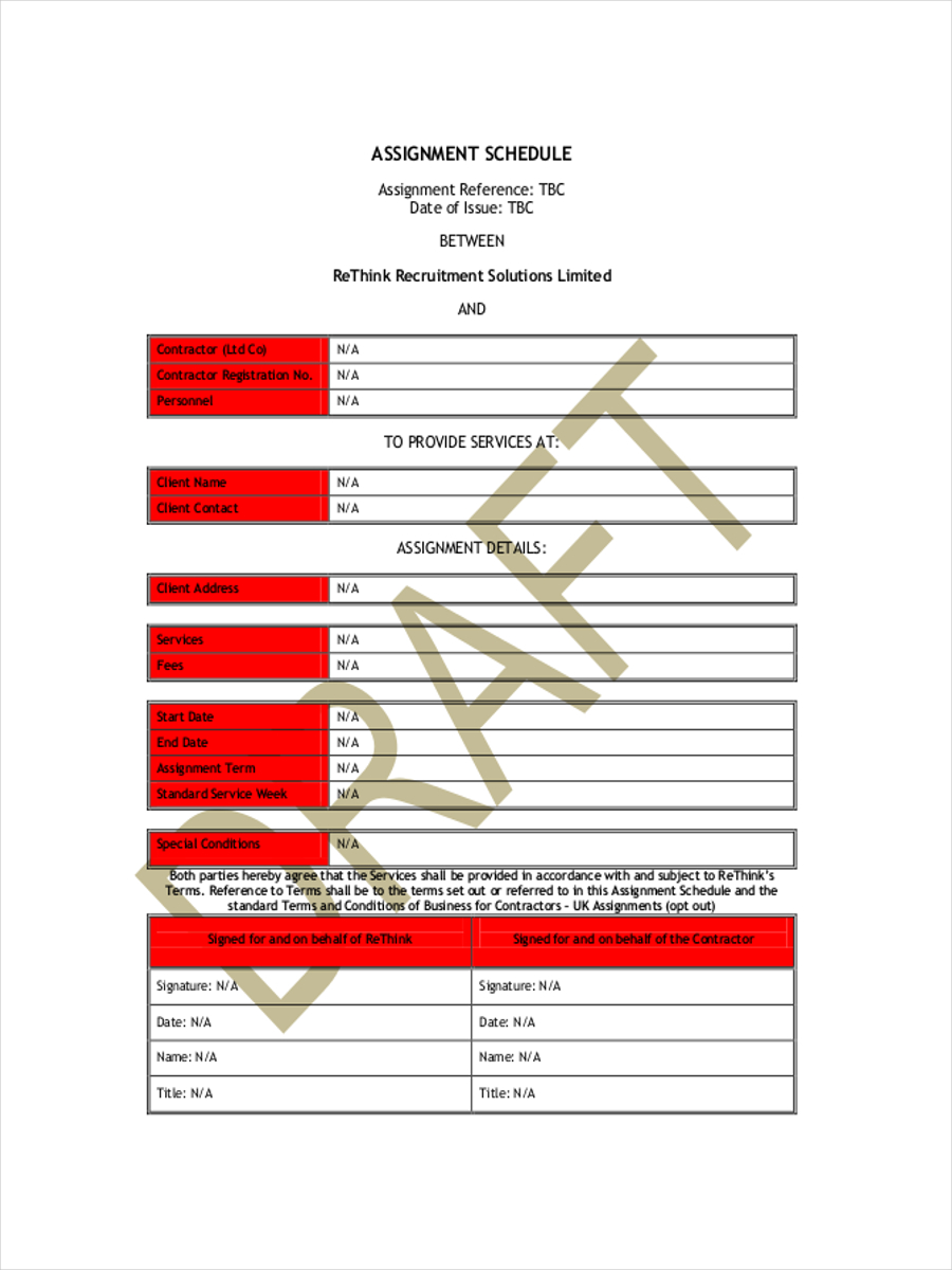 Assignment Schedule - 8+ Examples, Format, Pdf | Examples