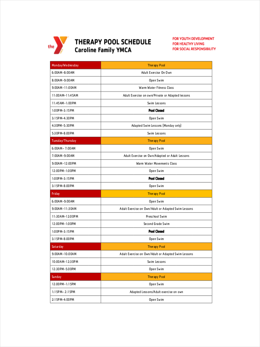 Therapy Schedule - 7+ Examples, Format, Pdf | Examples