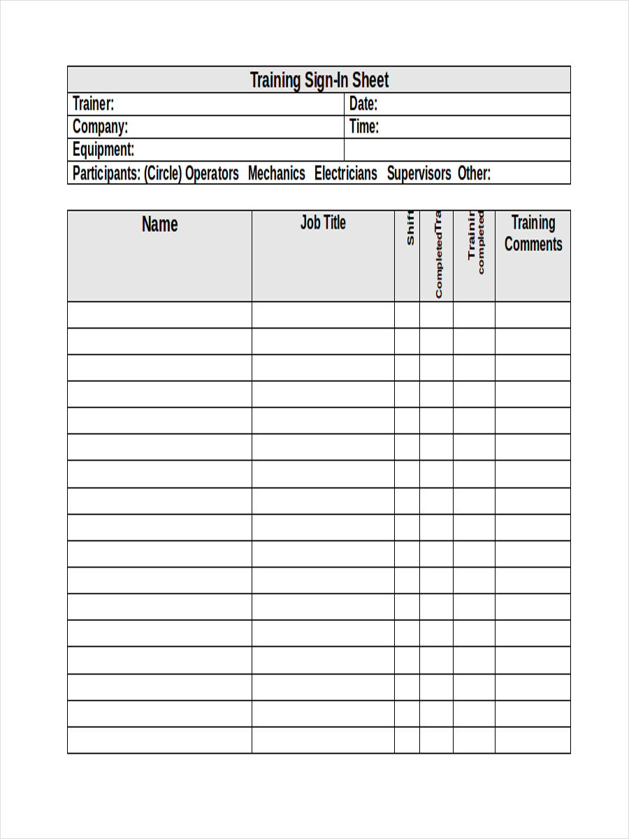 Training Sign In Sheet Sample - Design Talk