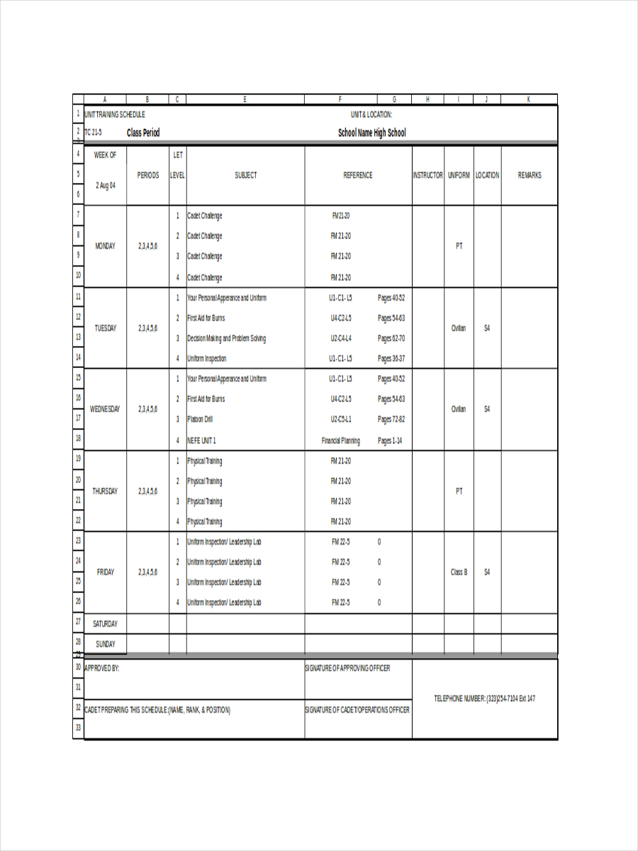 Schedule Examples 17 In Excel Examples