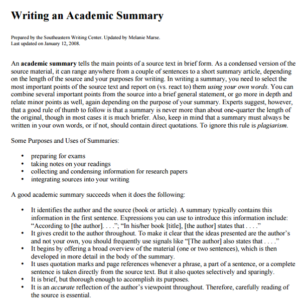  Academic Summary Example A Summary Of Academic Writing 2019 01 30