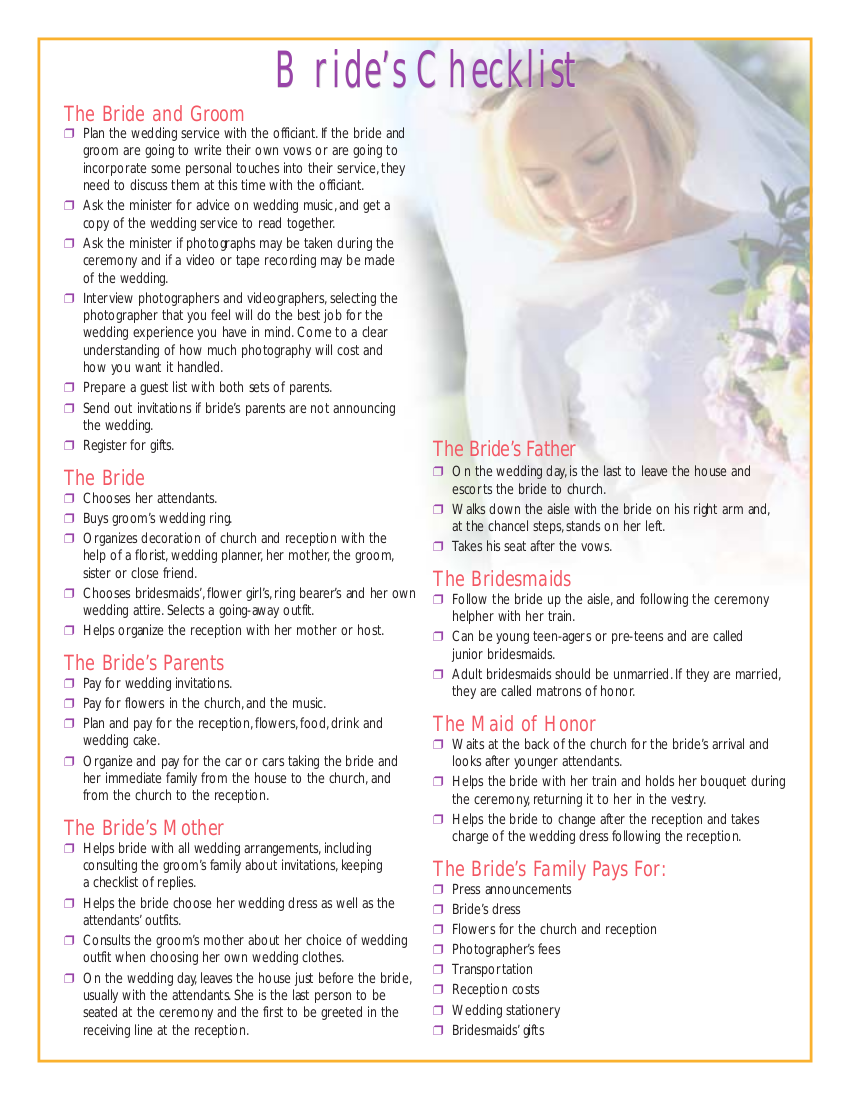 Bride Checklist - 16+ Examples, Format, Pdf | Examples