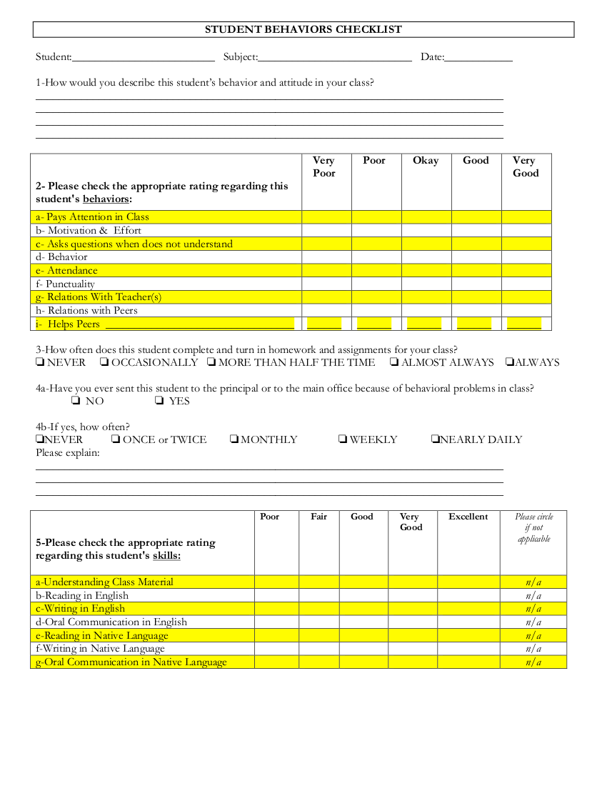 Checklist for Students - 21+ Examples, Format, Pdf | Examples