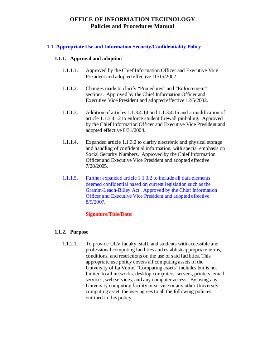 Examples of IT PoliciesProcedures - Format, Sample | Examples