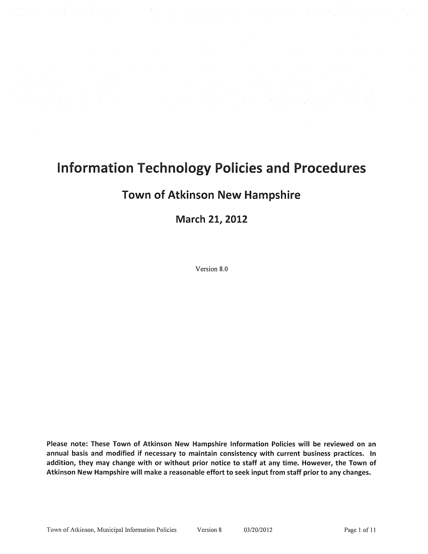 Examples of IT PoliciesProcedures - Format, Sample | Examples