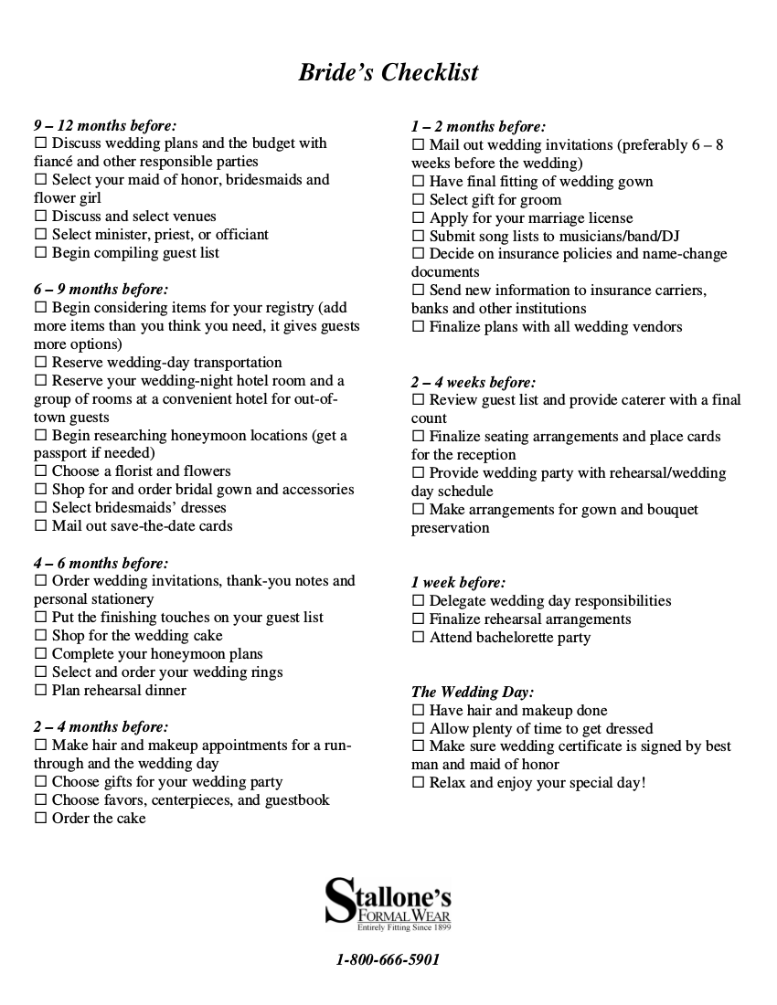 Bride Checklist - 16+ Examples, Format, Pdf | Examples