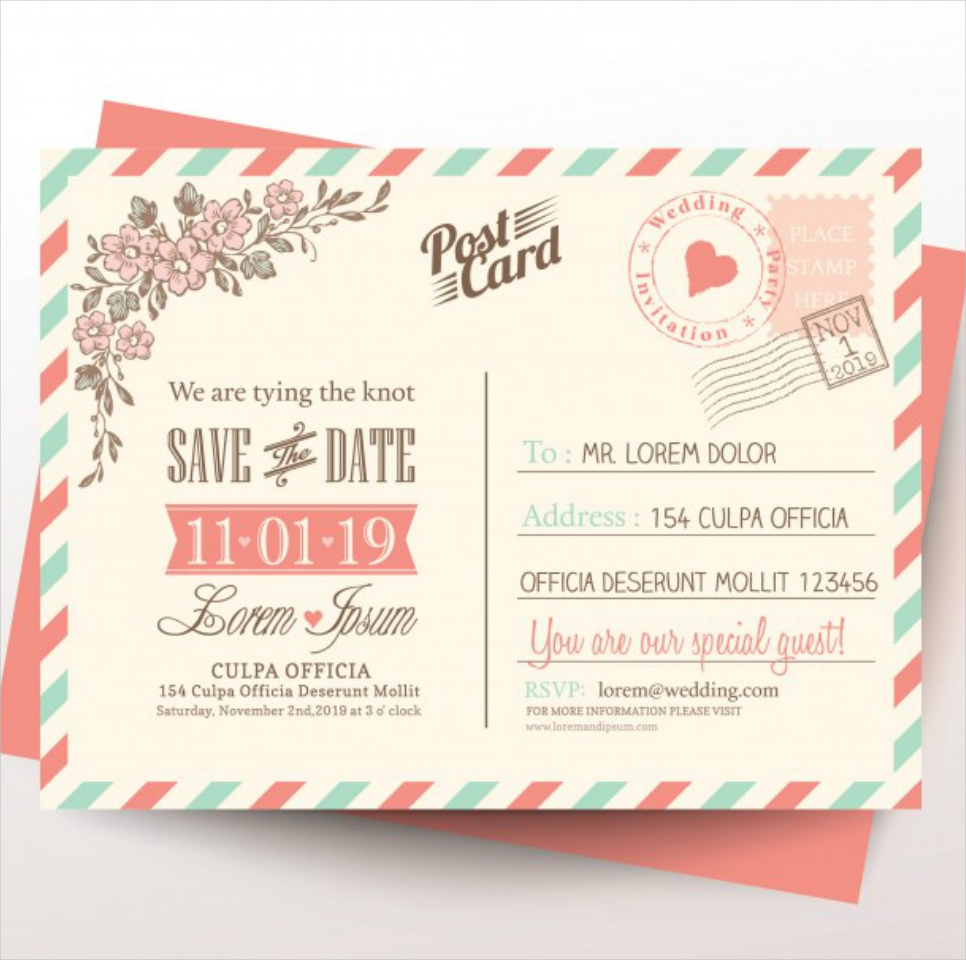 Wedding Invitation Postcard Template Free