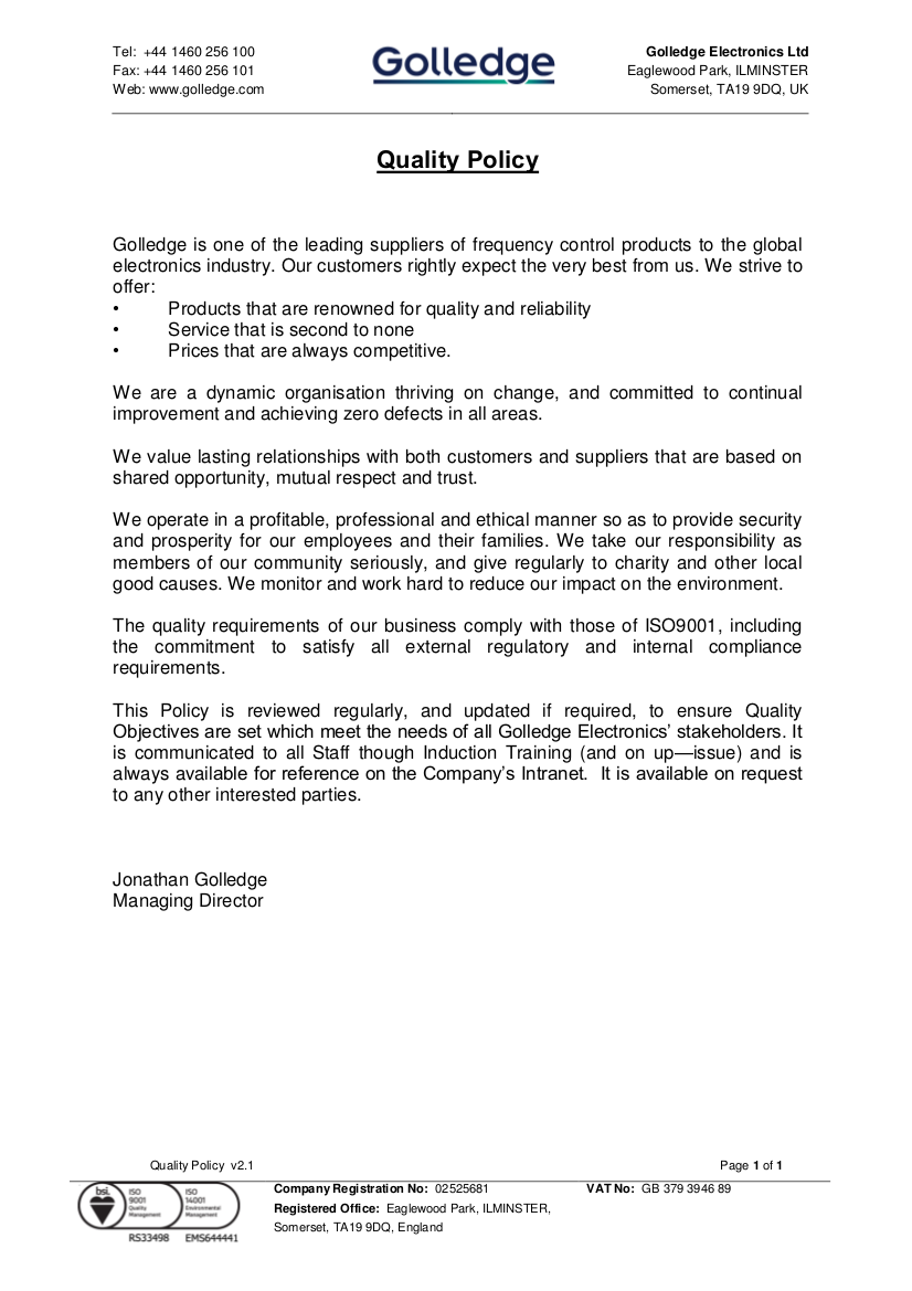 Quality Policy Statement Template Free PRINTABLE TEMPLATES
