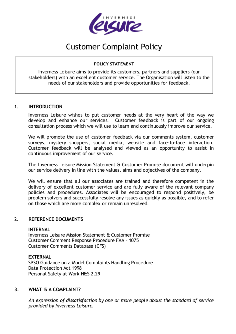 Customer Complaints Policy Template Printable Templates