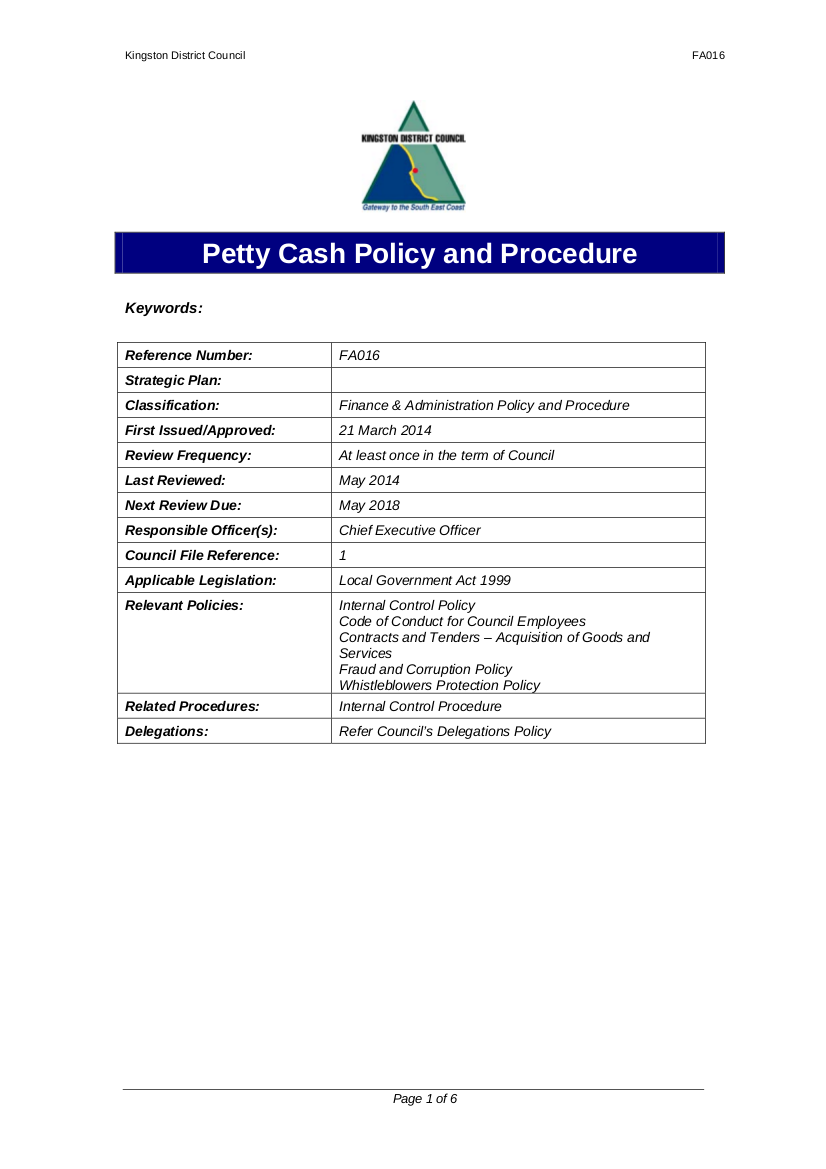 Petty Cash Procedure Petty Cash Procedure