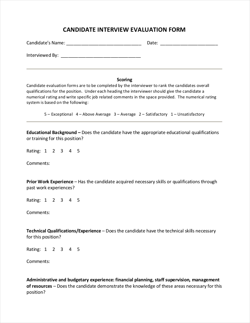 Interview Evaluation Form 9 Examples Format Pdf Examples