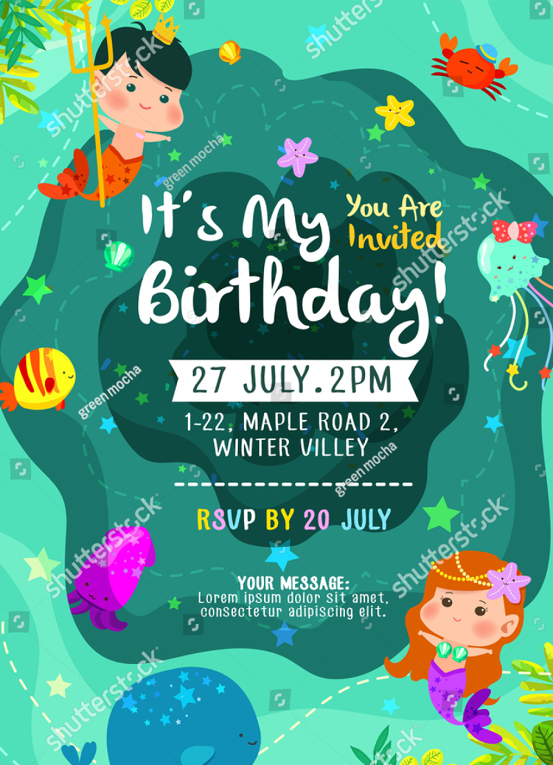 FREE 7 Mermaid Birthday Invitation Designs Examples In PSD AI 