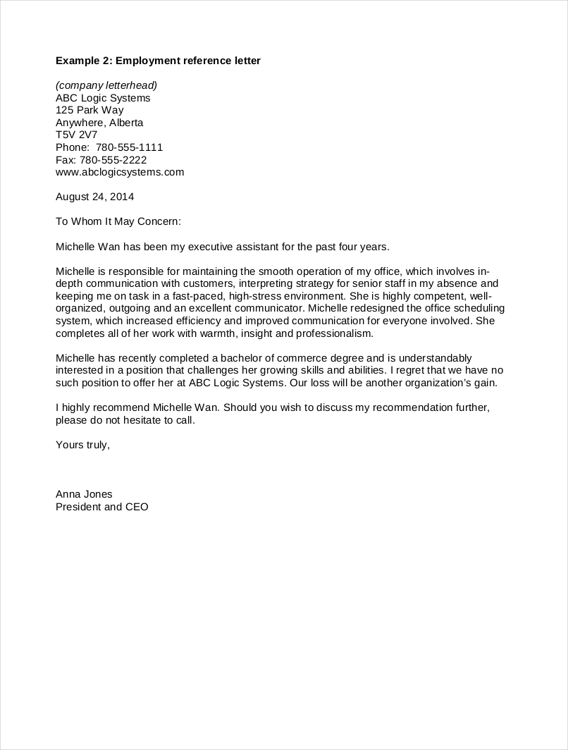 Employee Recommendation Letter Format