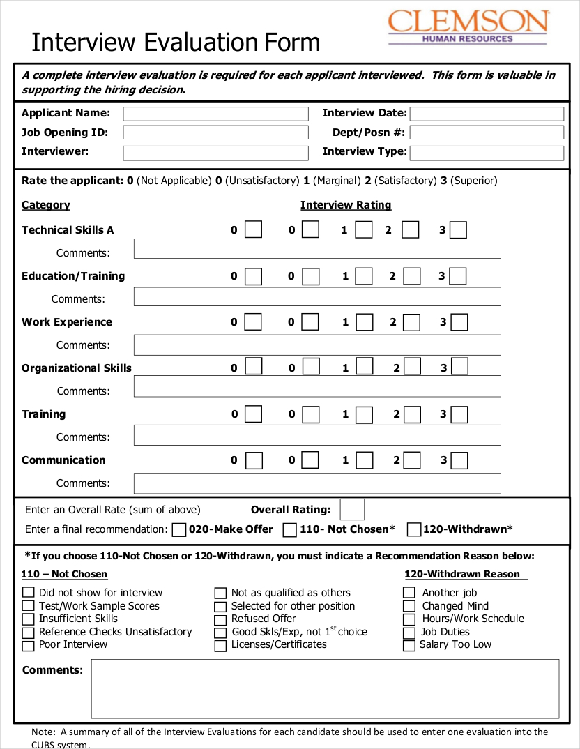 Fillable Evaluation Form Printable Forms Free Online