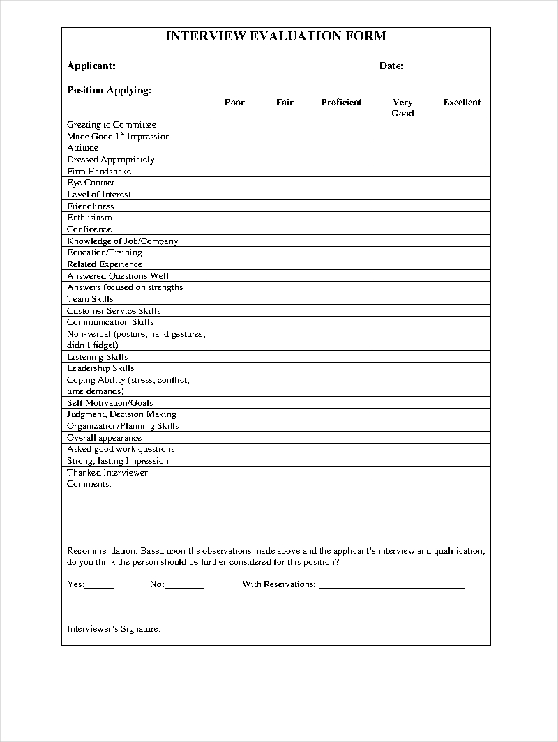 Interview Evaluation Sample Comments PDF Template