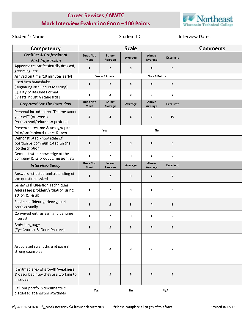 Interview Evaluation Form 9 Examples Format Pdf Examples
