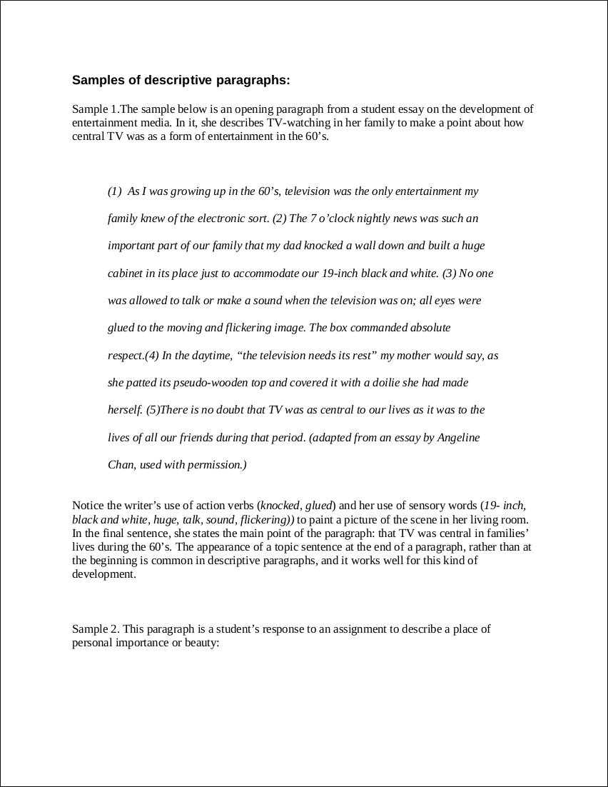 College Essay Descriptive Paragraph Examples