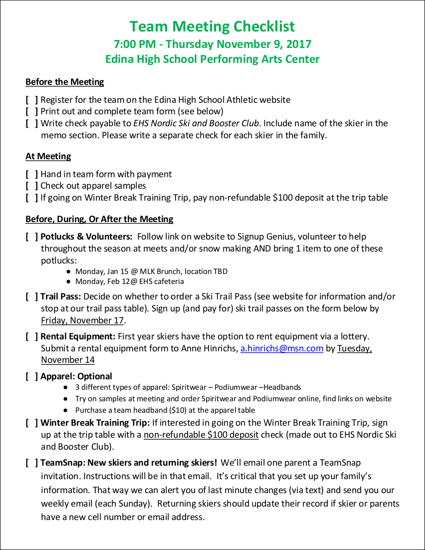Team Meeting Checklist - 13+ Examples, Format, Pdf | Examples