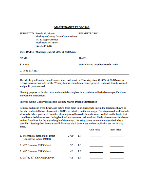 Maintenance Proposal - 23+ Examples, Format, Pdf | Examples