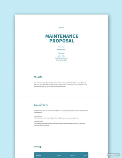 Maintenance Proposal - 23+ Examples, Format, Pdf | Examples