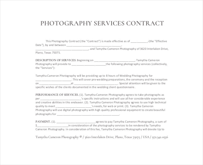 Photography Contract Examples 14 In PDF MS Word Google Docs 