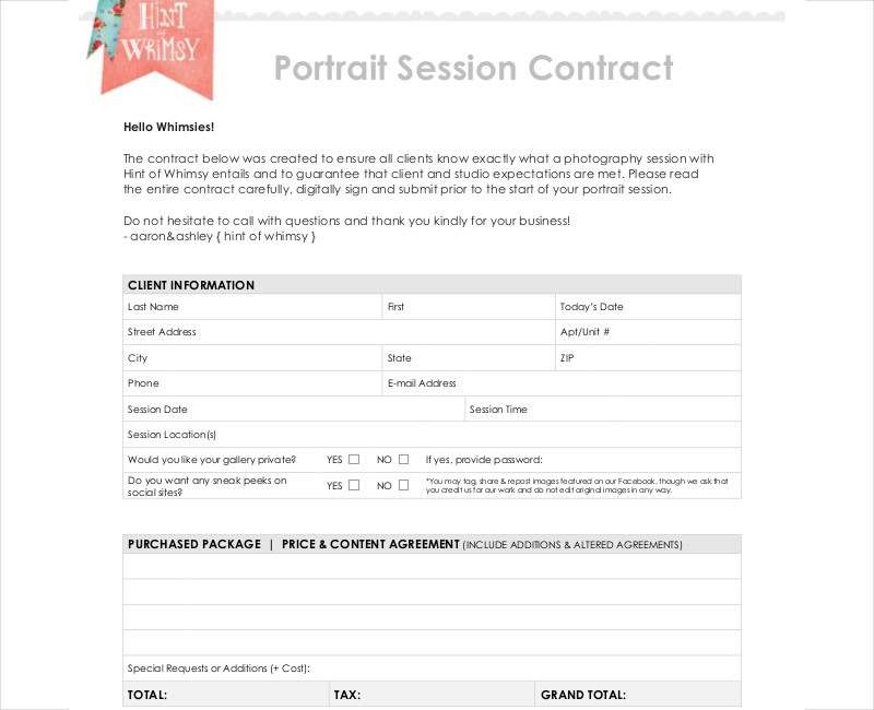 Photography Contract Examples 14 In PDF MS Word Google Docs 