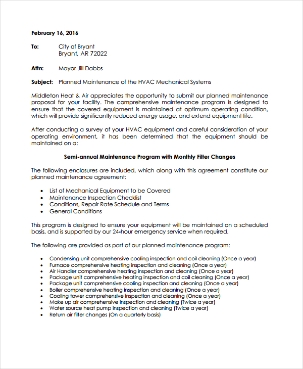Maintenance Proposal - 23+ Examples, Format, Pdf | Examples